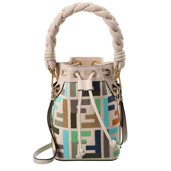 Fendi | Bags | Fendi Mini Ff Canvas Leather Bucket Bag White | Poshmark